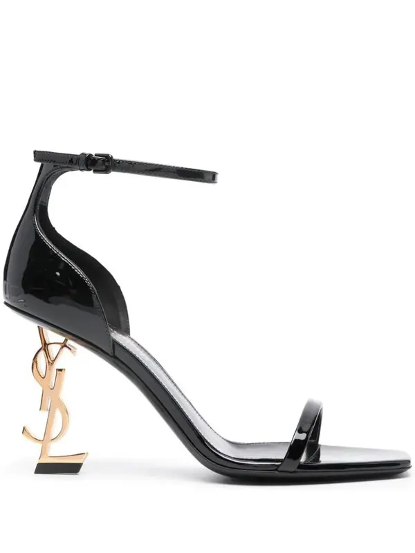 Saint Laurent Cassandre 8.5 Cm Leather Ankle Strap Sandals With Antique Gold-toned Heel - Nero