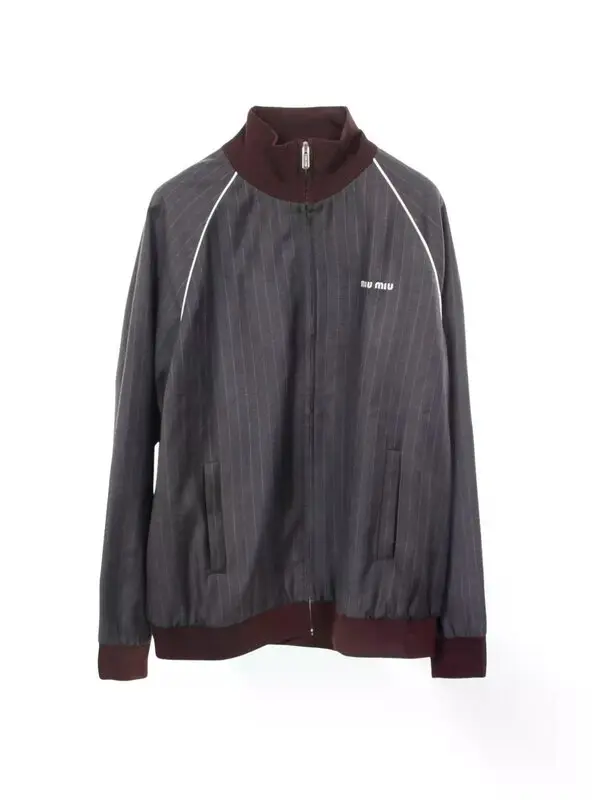 Miu Miu 2010s Pinstripe Logo-embroidered Jacket - Grey