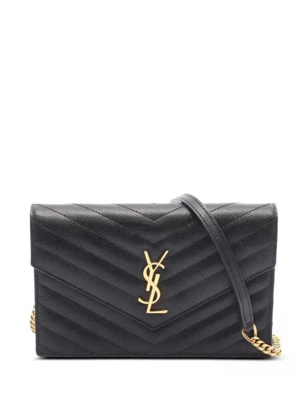 Saint Laurent 2010s Cassandra Envelope Chain Wallet - Black