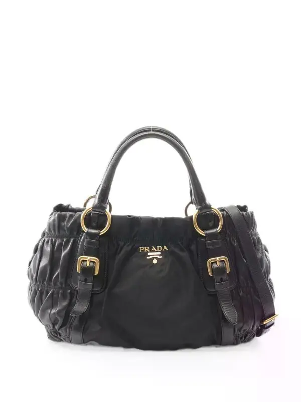 Prada 2000s Gaufre Buckled Tote Bag - Black