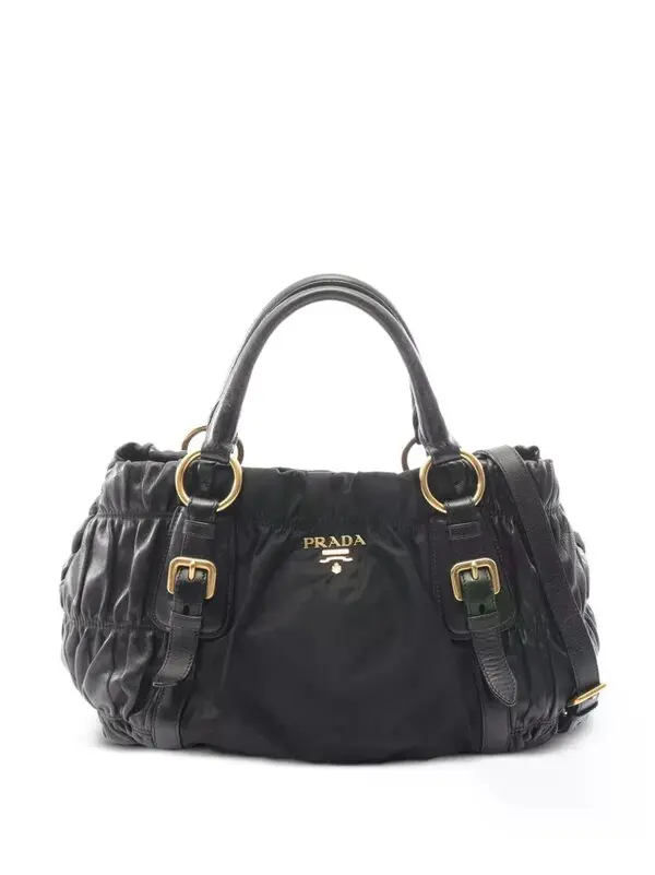 Prada Gaufre Buckled Tote Bag - Black