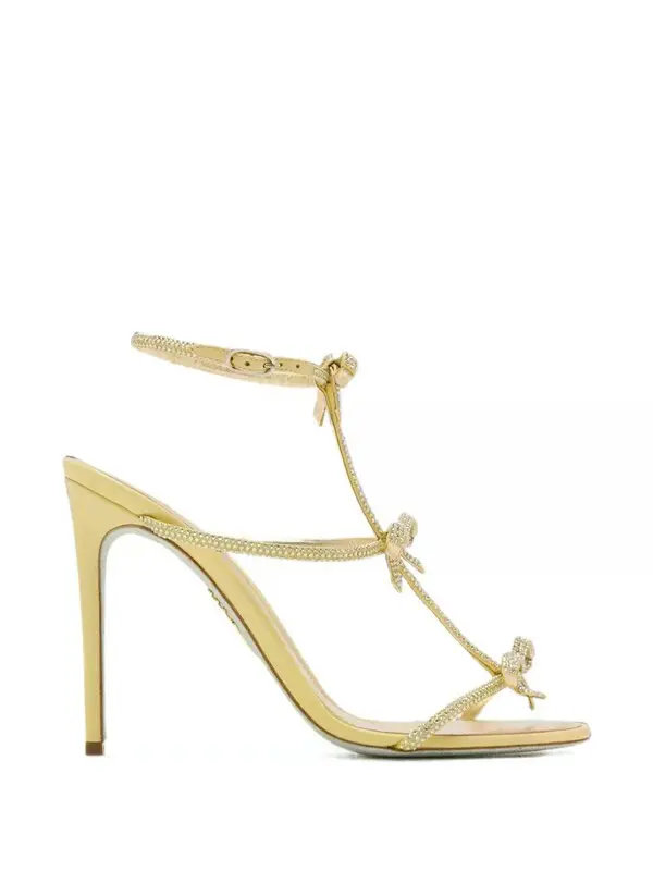 Rene Caovilla Embellished Bow Stiletto Sandals - Gold