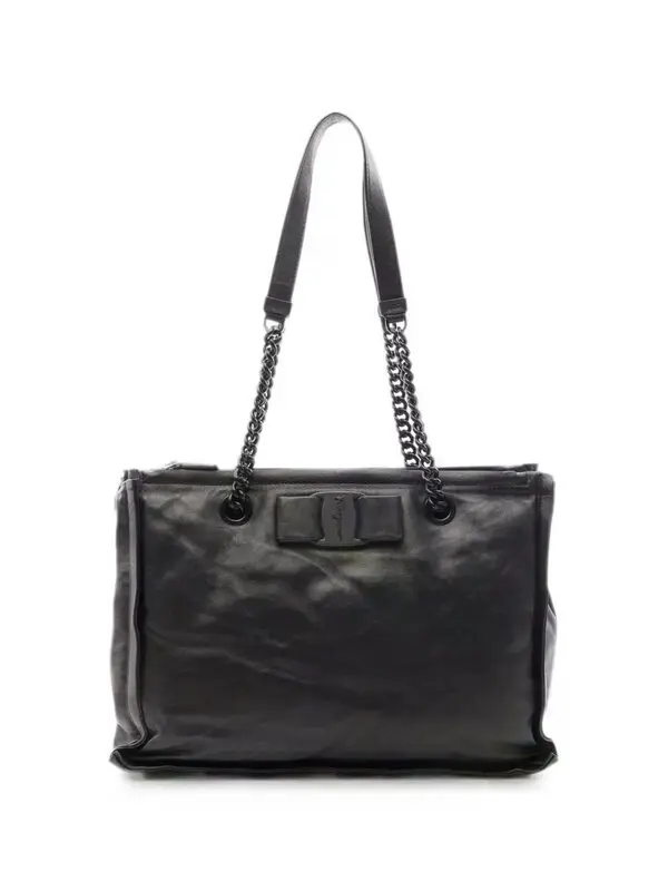 FERRAGAMO 2010s Vara Ribbon Tote Bag - Black