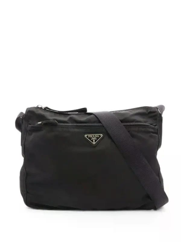 Prada 2000s Tessuto Logo Plate Shoulder Bag