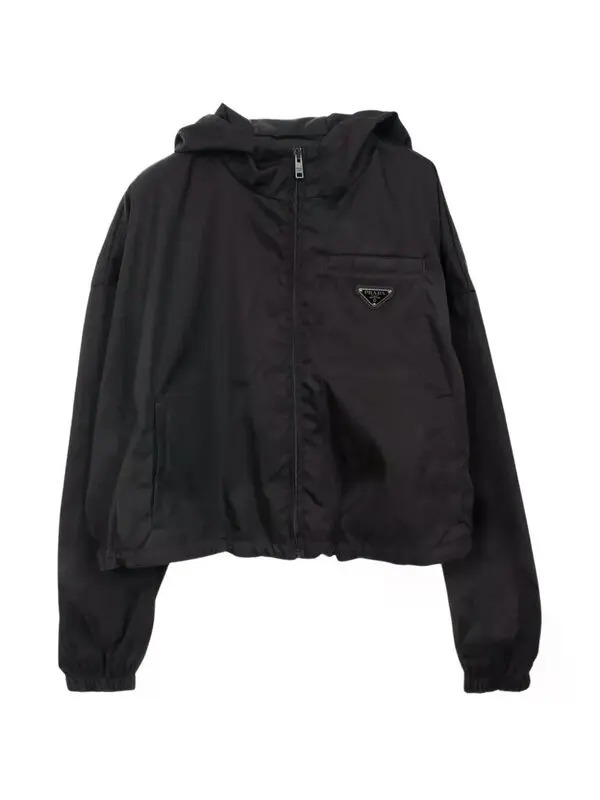 Prada 2010s Re-nylon Triangle Logo Hooded Jacket - Black