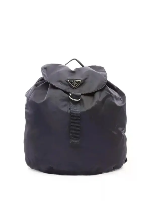 Prada 2010s Logo-plate Drawstring Backpack - Blue