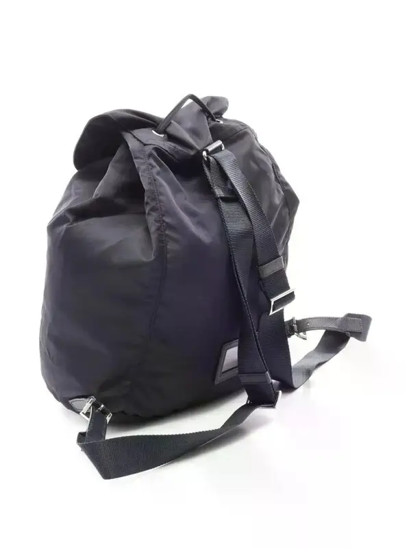 Prada Logo Plate Drawstring Backpack - Blue