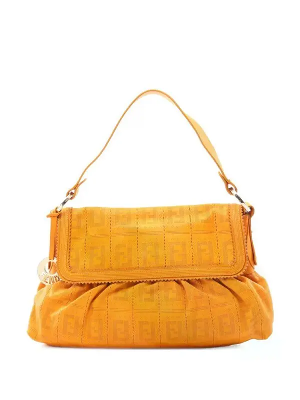 Fendi Zucca Perforated Leather Shoulder Bag - Orange