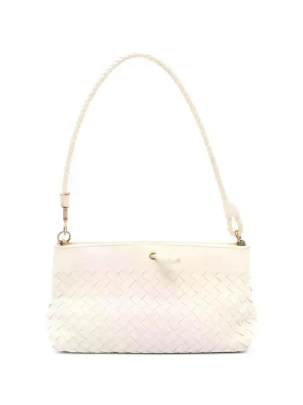 Bottega Veneta White Calf Leather Intrecciato Shoulder Bag - Neutrals