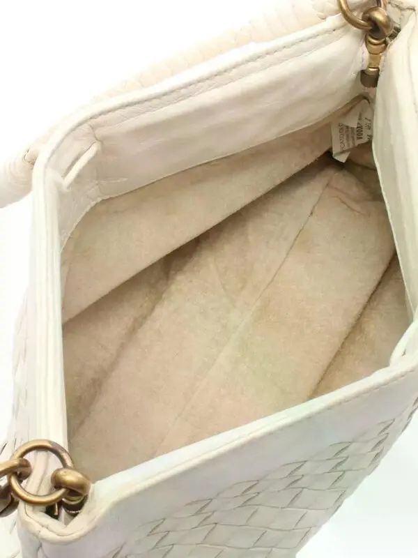 Bottega Veneta White Calf Leather Intrecciato Shoulder Bag - Neutrals