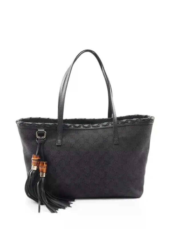Gucci 2010s Gg Pattern Bamboo Tote Bag - Black