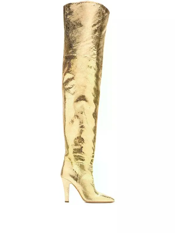 Paris Texas 100mm Elsa Metallic Snakeskin-effect Boots - Gold
