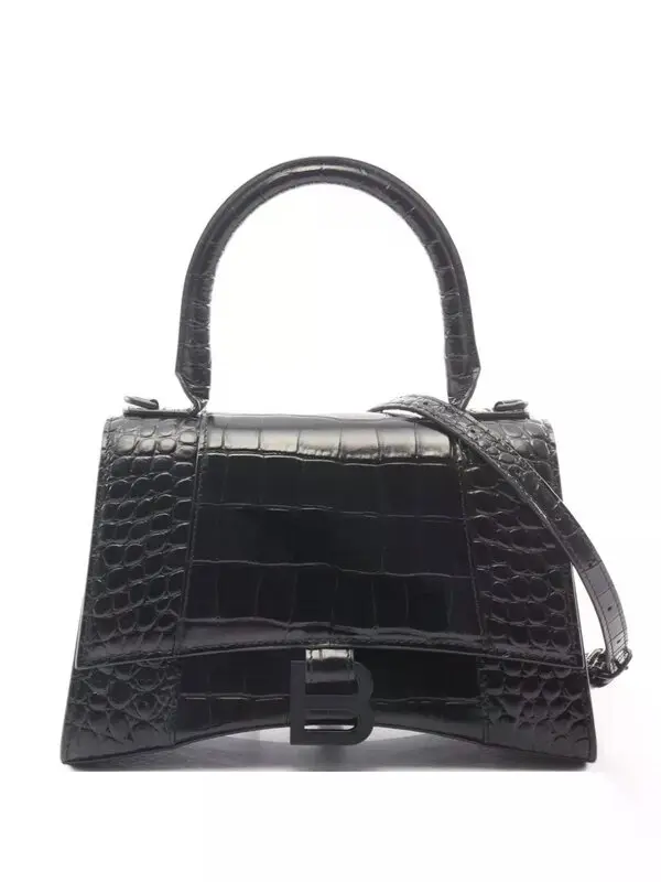 Balenciaga Small Hourglass Croc-embossed Tote Bag - Black