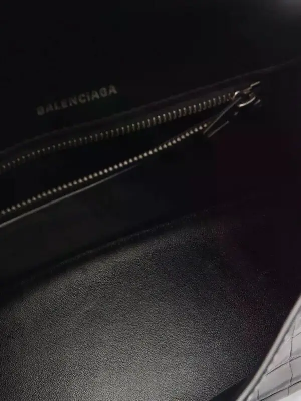 Balenciaga Small Hourglass Croc-embossed Tote Bag - Black