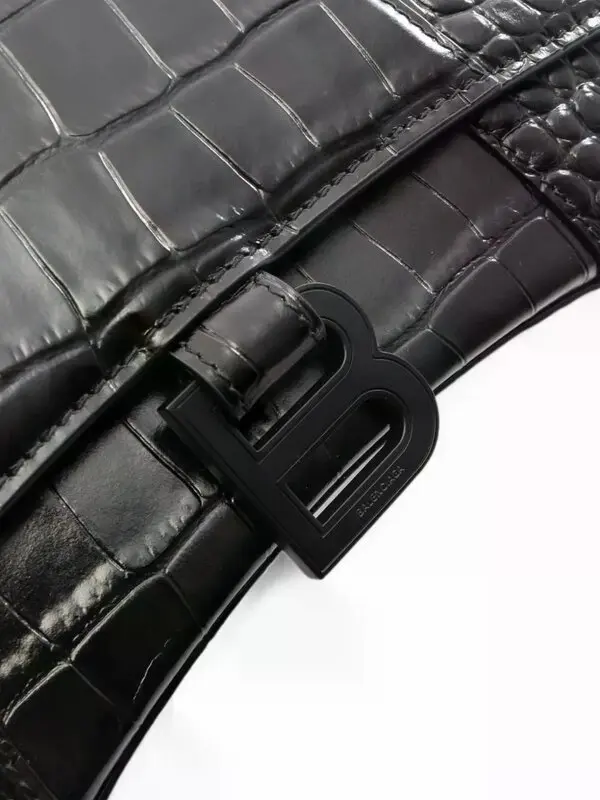 Balenciaga Small Hourglass Croc-embossed Tote Bag - Black