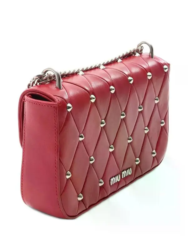 Miu Miu Quilted Studded Leather Shoulder Bag - Red