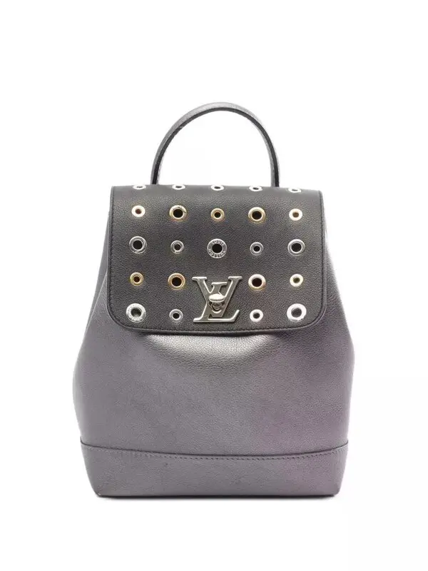 LOUIS VUITTON Lockme Eyelet-detail Leather Backpack - Grey