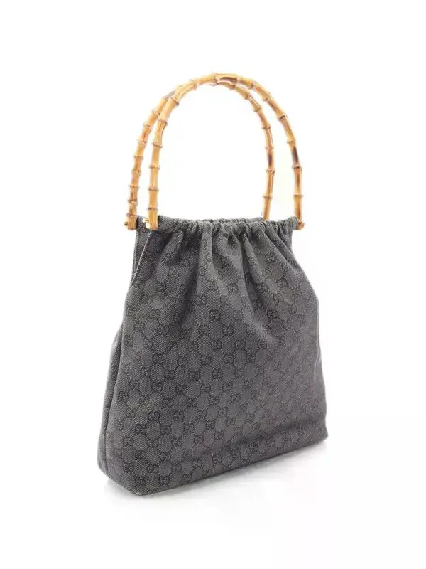 Gucci 2000s Bamboo Gg Pattern Shoulder Bag - Blue