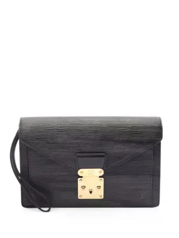 LOUIS VUITTON 2002 Pochette Sellier Dragonne Epi-leather Clutch Bag - Black