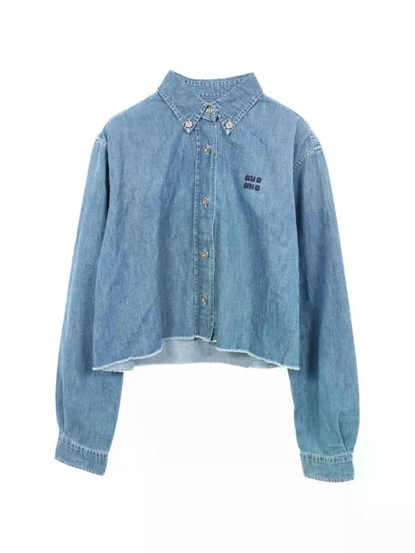 Miu Miu Cropped Logo-embroidered Denim Shirt - Blue
