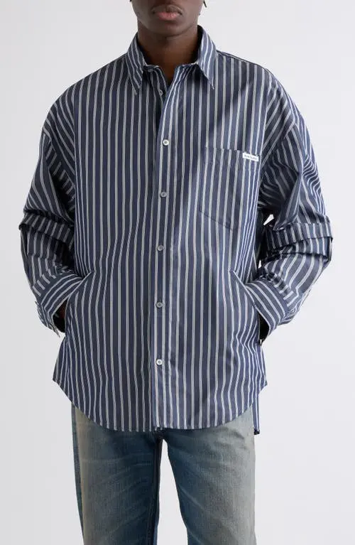Acne Studios Satero Oversize Stripe Double Sleeve Poplin Button-up Shirt - Blue/white