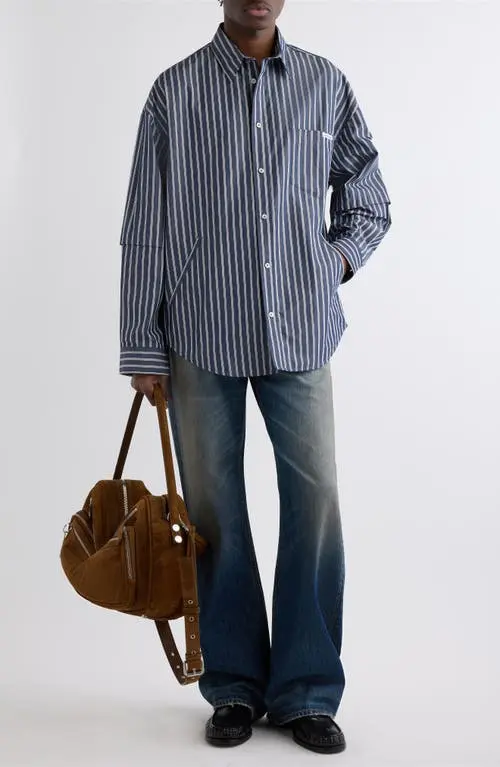 Acne Studios Satero Oversize Stripe Double Sleeve Poplin Button-up Shirt