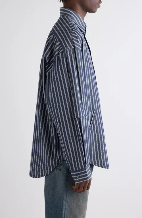 Acne Studios Satero Oversize Stripe Double Sleeve Poplin Button-up Shirt
