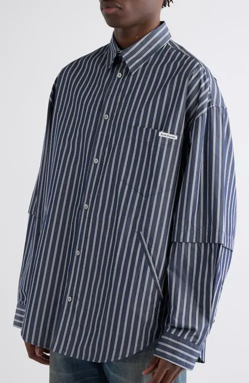 Acne Studios Satero Oversize Stripe Double Sleeve Poplin Button-up Shirt