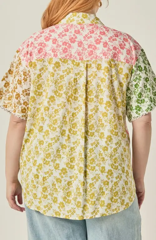 English Factory Floral Colorblocked Linen-rich Shirt