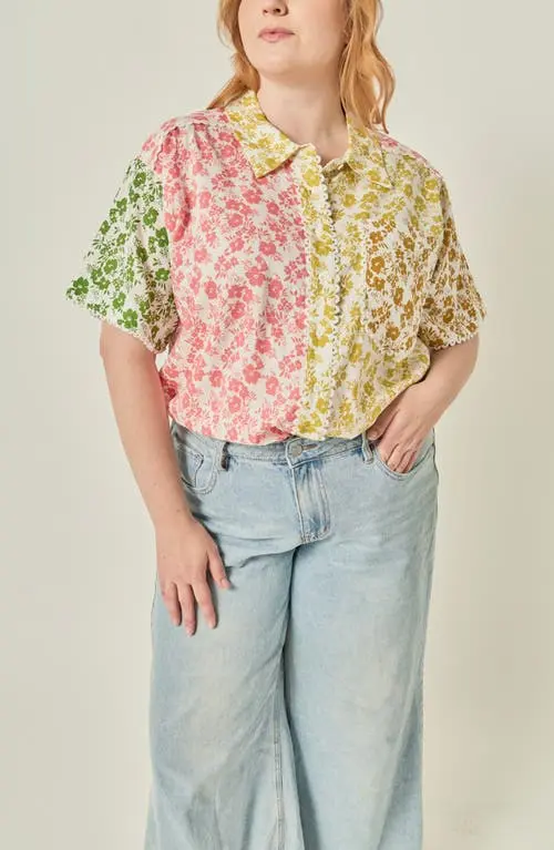 English Factory Floral Colorblocked Linen-rich Shirt