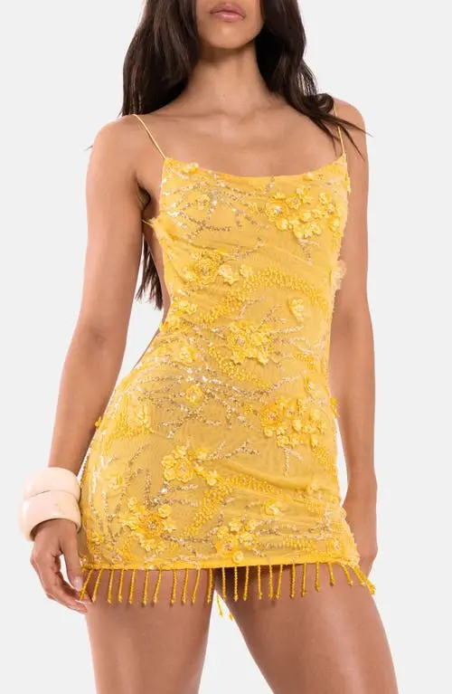 JADED LONDON Beaded Mesh Mirage Minidress - Yellow