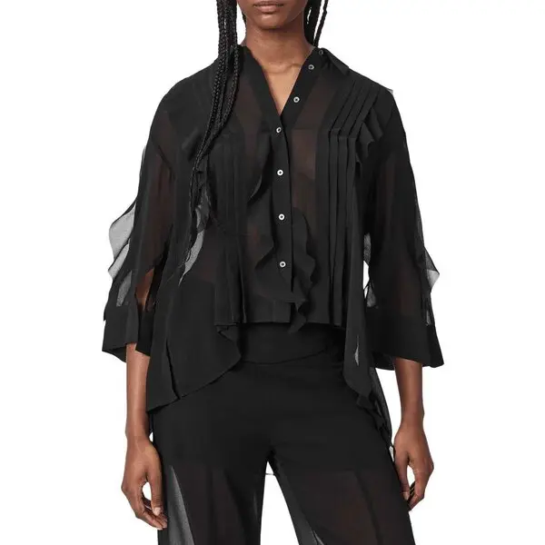 ALLSAINTS Minna Pleated Ruffle Shirt