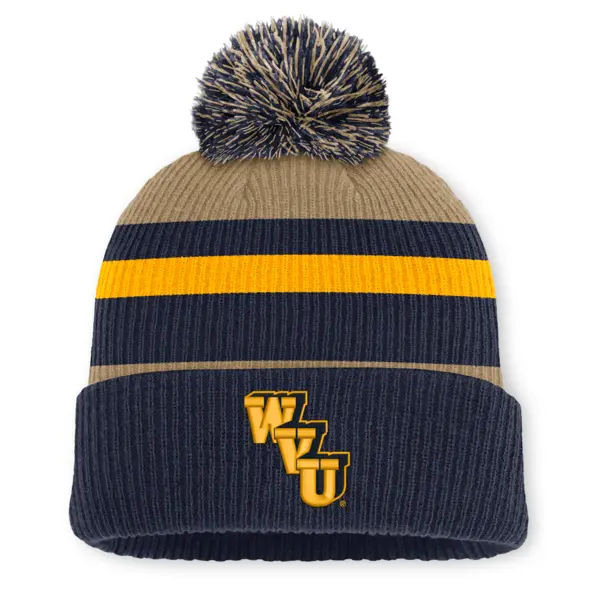 Nike West Virginia Legacy Striped College Cuffed Pom Beanie - Brown