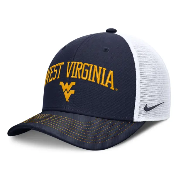 Nike West Virginia Primetime Arched Dri-fit College Trucker Adjustable Hat - Blue