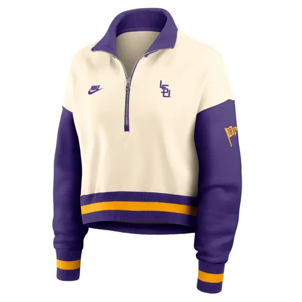 Nike Lsu Legacy College Cropped Oversized 1/4-zip Crew - Brown