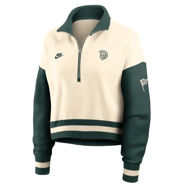 Nike Michigan State Legacy College Cropped Oversized 1/4-zip Crew - Brown