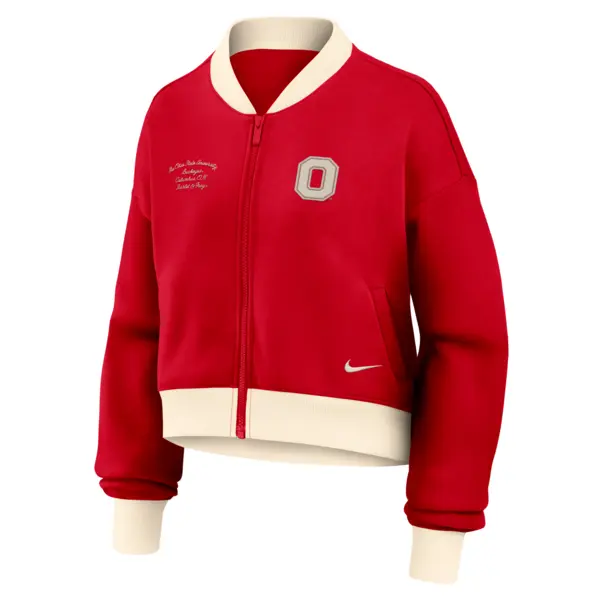 Nike Ohio State Academic College Oversized Cropped Full-zip Bomber Jacket - Red