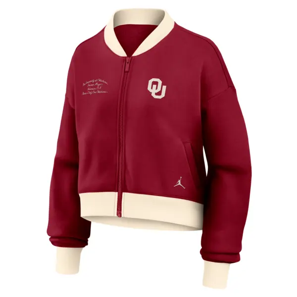 Nike Oklahoma Academic Jordan Brand College Oversized Cropped Full-zip Bomber Jacket - Red