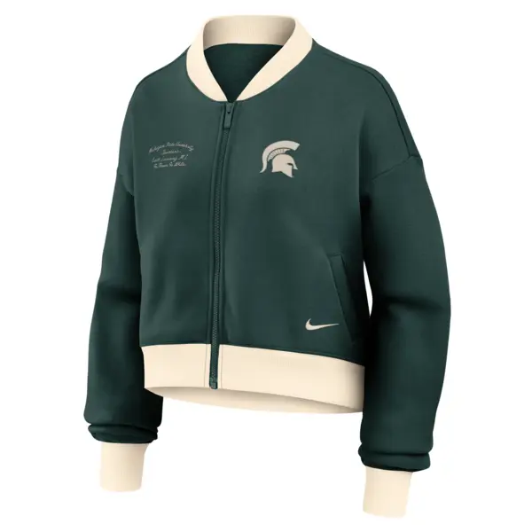 Nike Michigan State Academic College Oversized Cropped Full-zip Bomber Jacket - Green