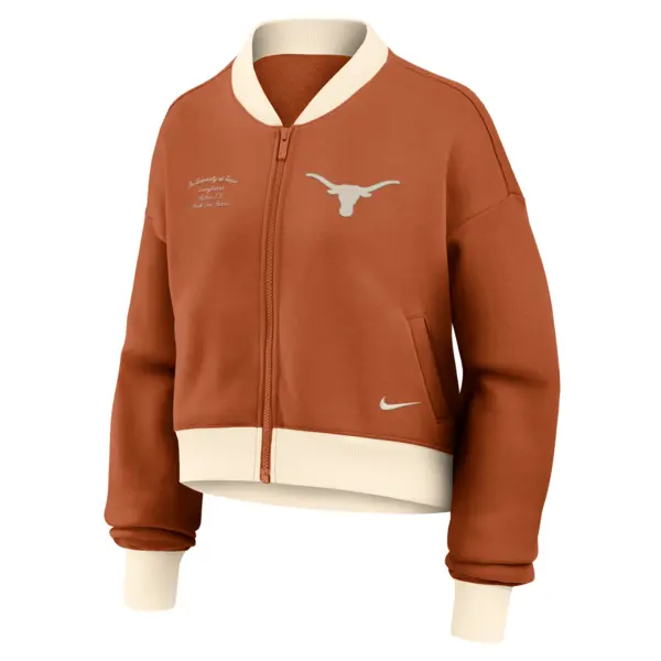 Nike Texas Academic College Oversized Cropped Full-zip Bomber Jacket - Orange