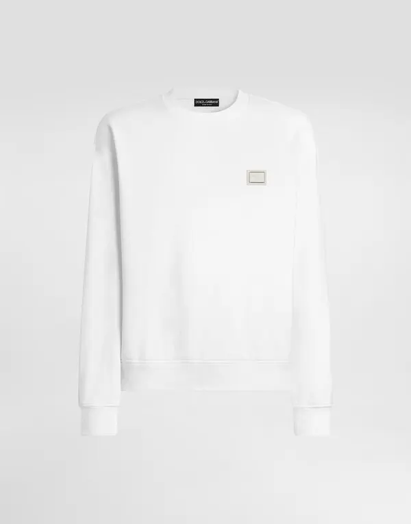 Dolce & Gabbana Jersey Sweatshirt With Logo Plate - White