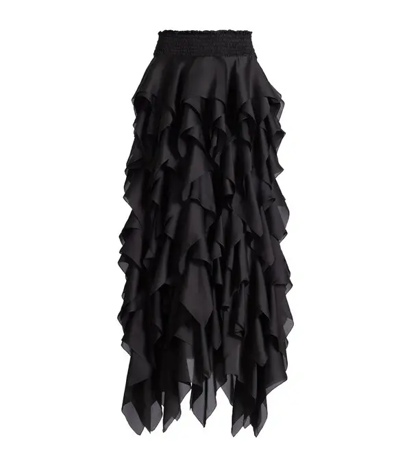 Balmain Silk Ruffled Maxi Skirt - Black
