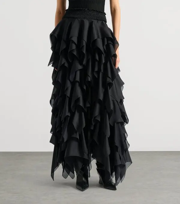 Balmain Silk Ruffled Maxi Skirt