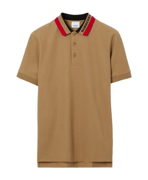 Burberry Collar-stripe Logo Piqué Polo Shirt - Nude