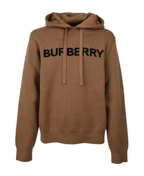 Burberry Logo Intarsia Knit Hoodie - Brown