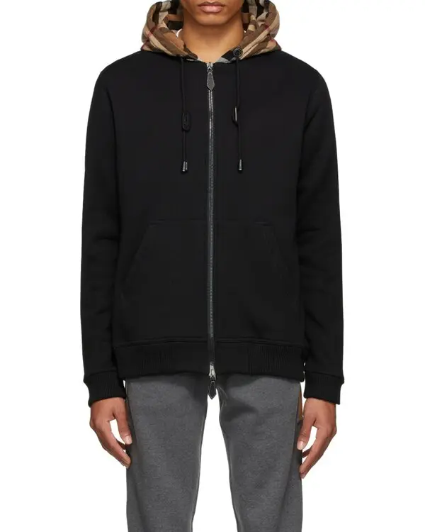 Burberry Check Hood Cotton Blend Zip Hoodie