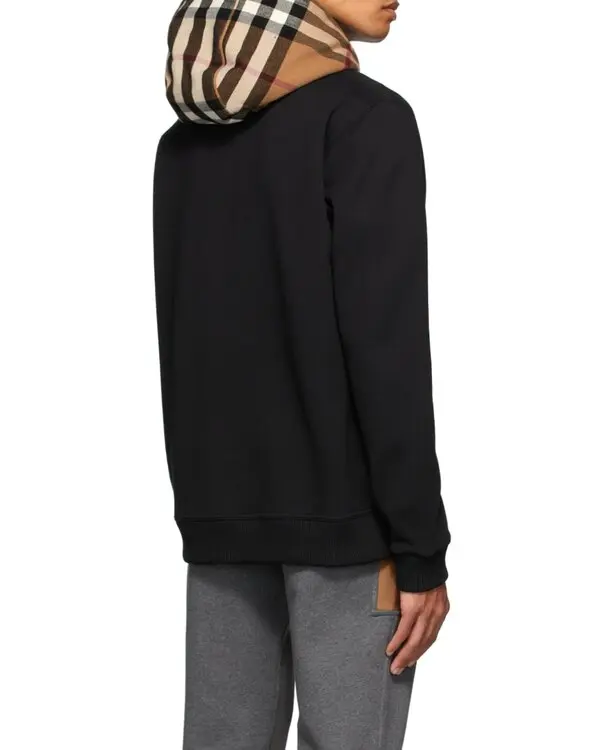 Burberry Check Hood Cotton Blend Zip Hoodie
