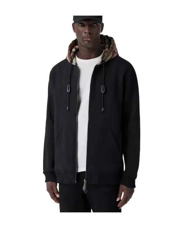 Burberry Check Hood Cotton Blend Zip Hoodie