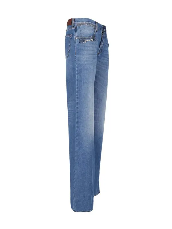 Gucci Bootcut Cotton Denim Pants With Horsebit Detail