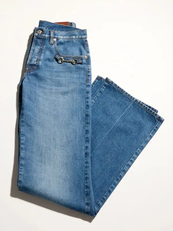 Gucci Bootcut Cotton Denim Pants With Horsebit Detail